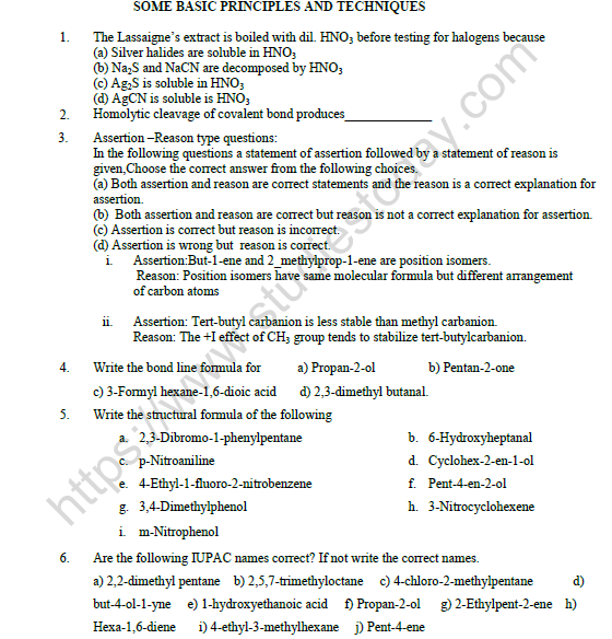 CBSE Class 11 Chemistry Organic Chemistry Worksheet CBSE Class 11 Chemistry Organic Chemistry Worksheet